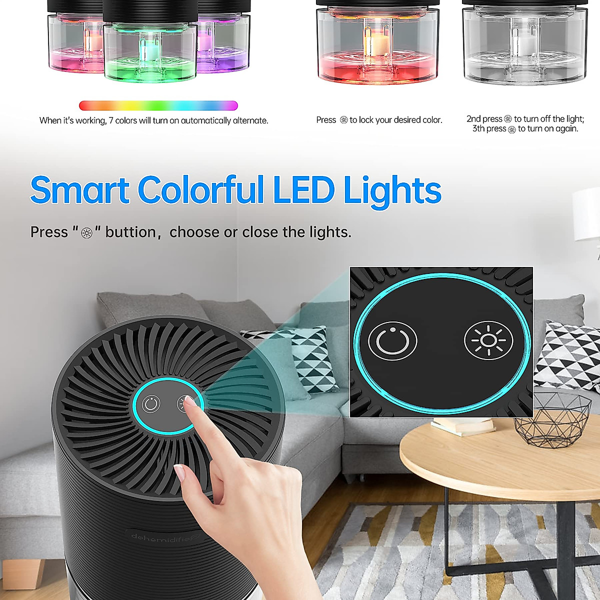 KIoudic Dehumidifier 2300 Cubic Feet (218 sq ft) Mini Dehumidifier for Damp Portable and Ultra Quiet Small Dehumidifier With Visual Water Tank for Basements, Home, Bedroom, Wardrobe Use