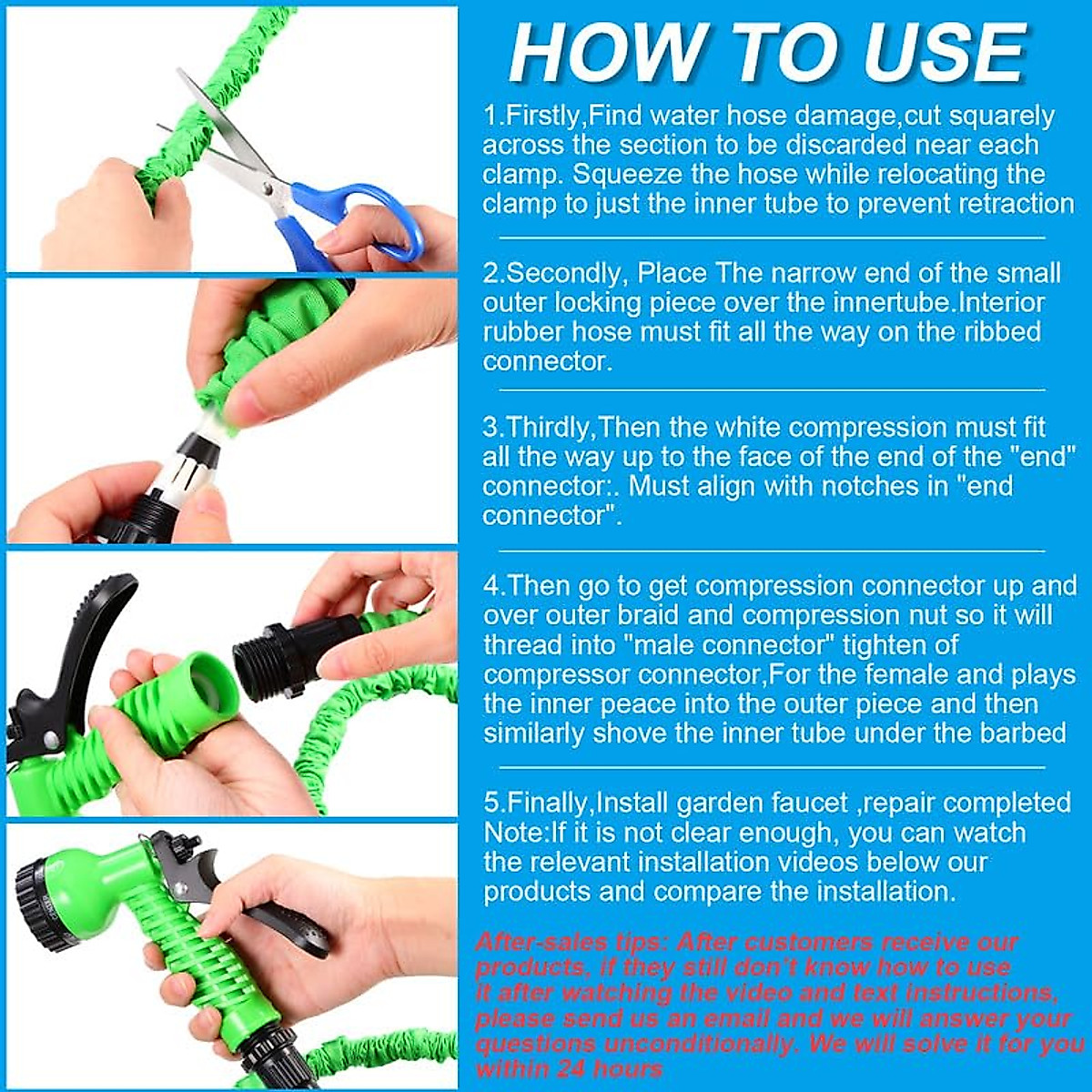 4 Sets Garden Expandable Hose Repair Kit Plastic Faucet Adapter Water Hose Connectors with 8 Pieces 3/4 Inch Rubber Gaskets for Garden Hose