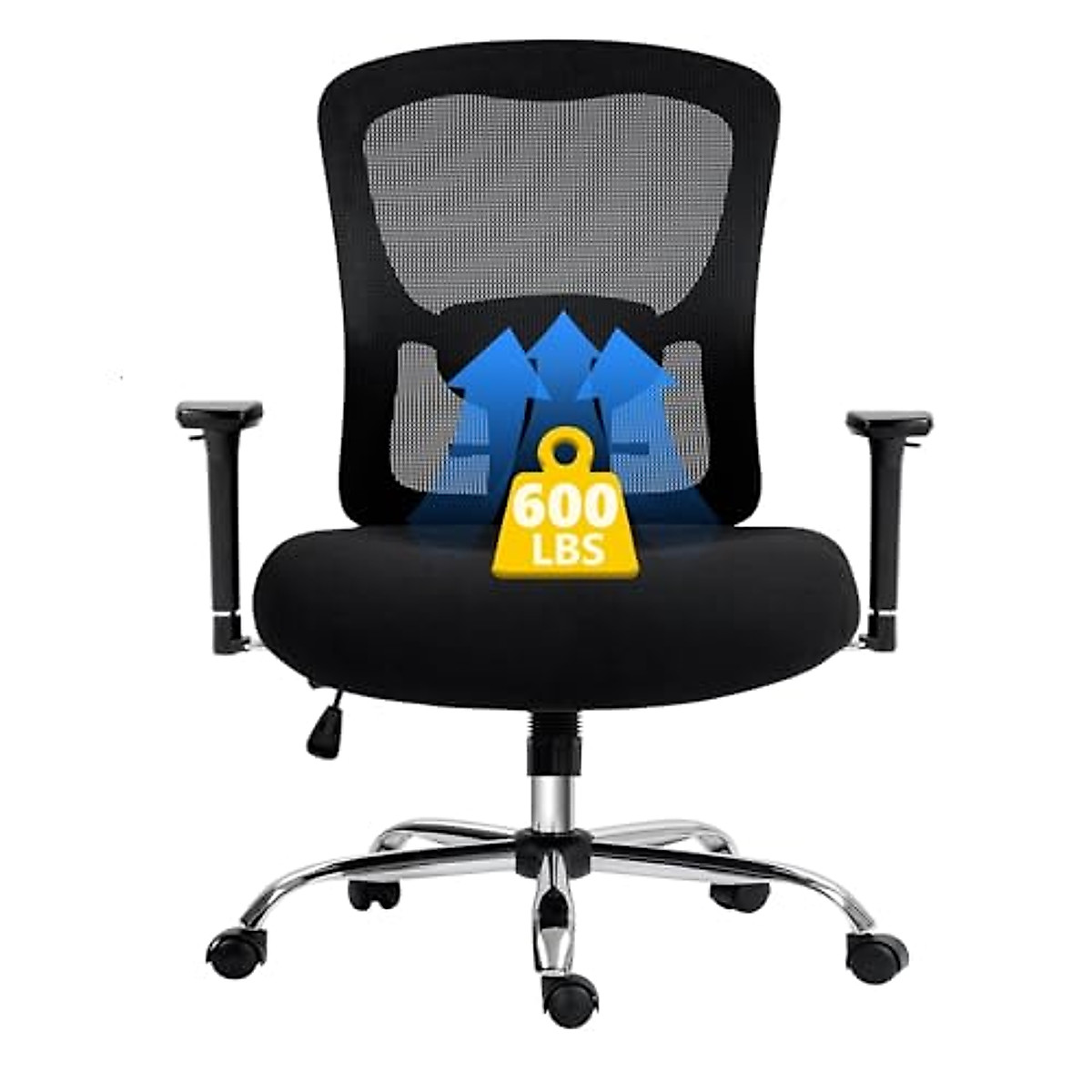 Big and Tall Office Chair 600lbs, Ergonomic Computer Desk Chair for Heavy People with 4D Adjustable Armrest and Lumbar Support, Heavy Duty Metal Base Mesh Chair with Wide Seat for Home Office