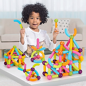 74 PCS Magnetic Balls and Rods Set,Magnetic Building Sticks Blocks Toys,Magnet Educational Toys STEM Toys for Kids,Learning Magnetic Toys for Boys Girls Age 3 4 5 6 7 8+ Years Old Gifts