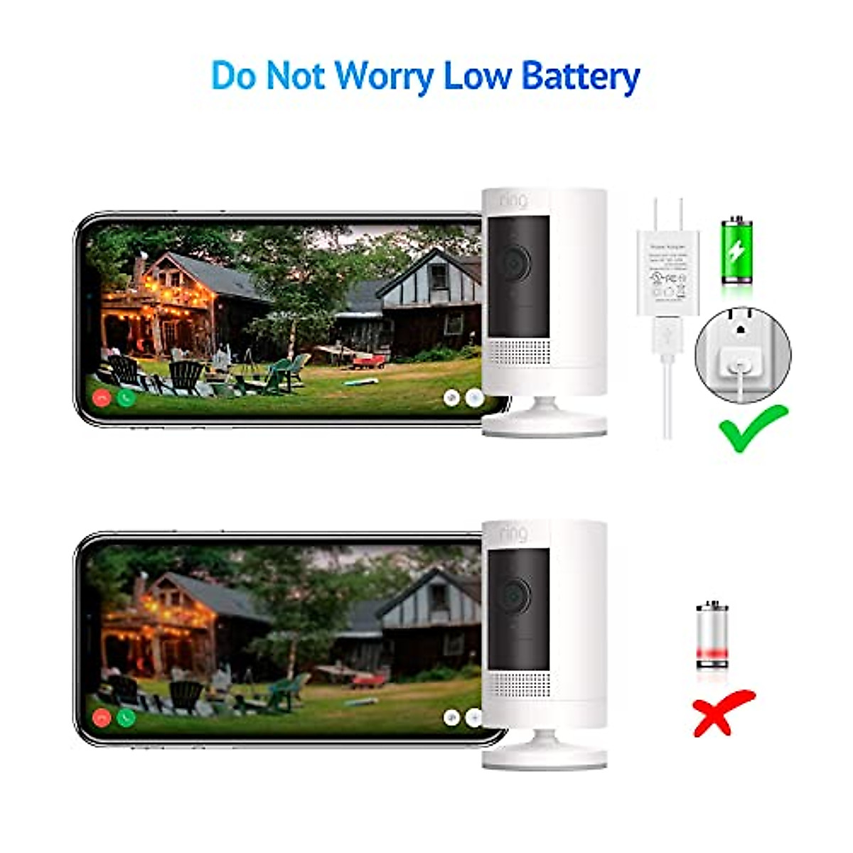 Ayotu 2Pack 16Ft Camera Charge Cable for Stick Up Cam Battery/Plug-in 3rd Gen/2nd Gen, Power Adapter Continuous Charging with Weatherproof Cord, NOT for Spotlight Cam Plus(NO Camera), White