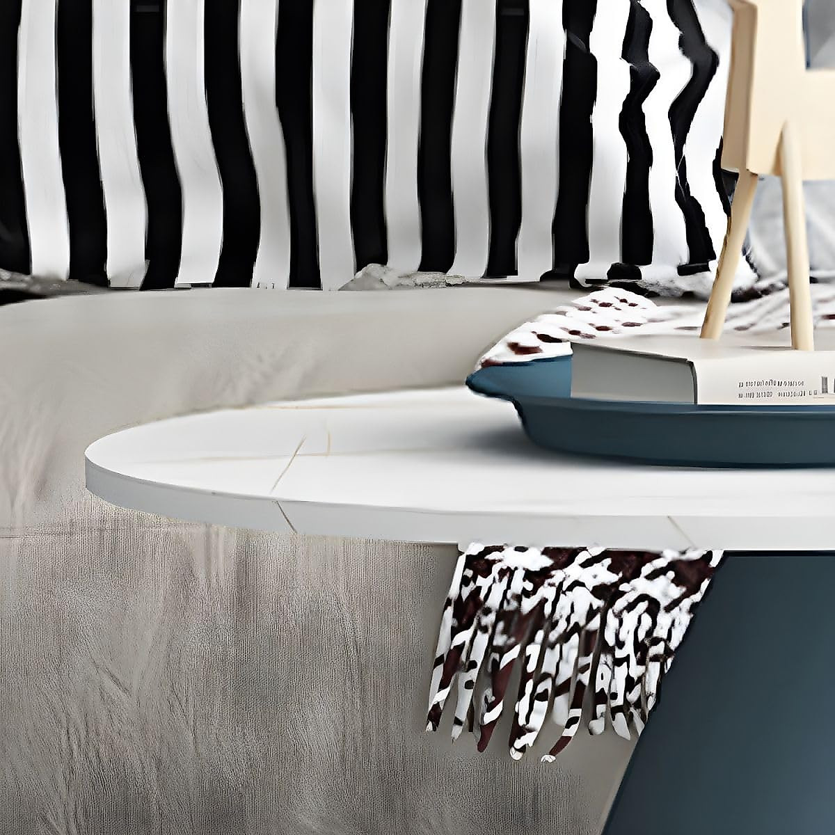 KWOKING Modern Slate Pedestal Coffee Table Round Cocktail Table Italian Tea Table, Creative Slate Coffee Table,Living Room Sofa Table, Simple Small Round Table White Blue 24" L x 24" W x 18" H