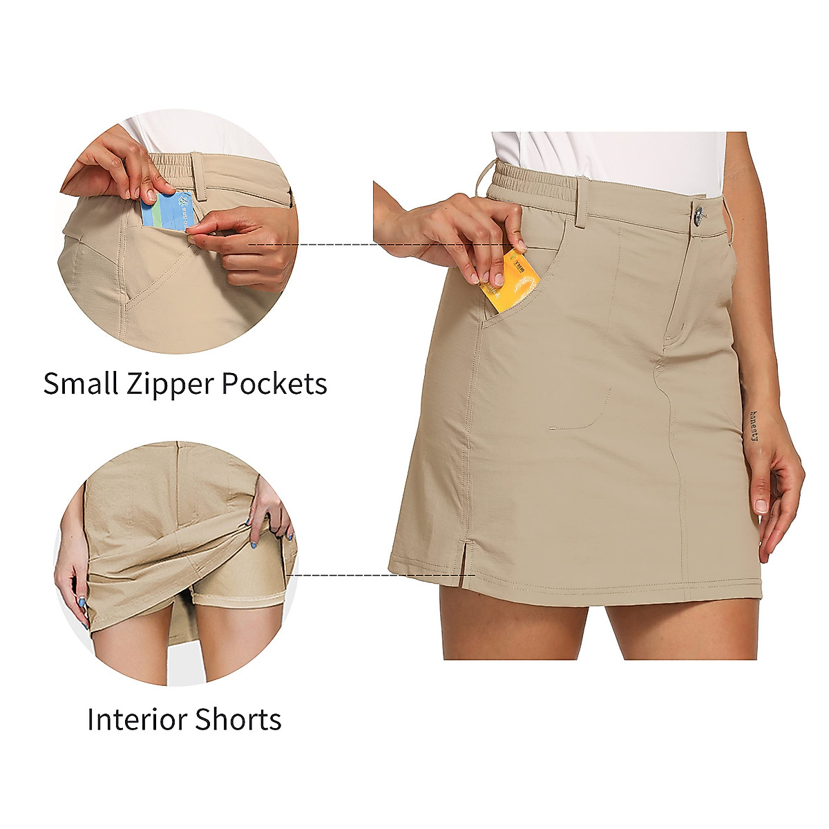LastFor1 Women's Outdoor Skort Golf Skorts Active Athletic Skort UPF 50+ Hiking Casual Skirt Quick Dry with Pockets Khaki M