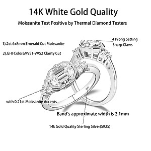 DovEggs Moissanite Engagement Rings for Women Center 2ct 6X8mm GHI Color Emerald Cut Moissanite Wedding Ring 14K Gold QUALITY Sterling Silver Anniversary Ring(GHI Colorless, 6.5)
