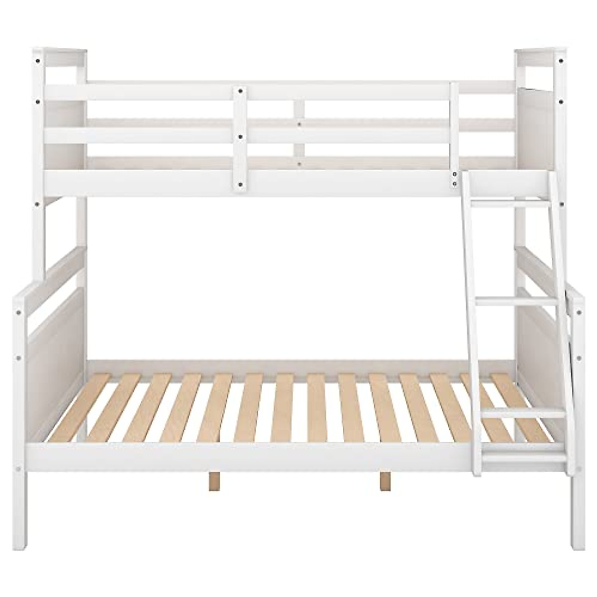 Majnesvon Twin Over Full Bunk Bed Frame with Ladder, Solid Wood Bunk Beds Loft Bed Frame Twin Over Full Size with Guardrail, Can Be Separated Into Twin/Full Size Bed, No Box Spring Needed (White)