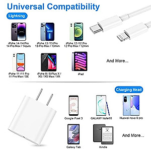 【Apple MFi Certified】 3Pack iPhone 14 13 12 11 Fast Charger,Apple Block USB C Fast Wall Plug with 6ft USB C to Lightning Cable for iPhone14/13/13Pro Max/12/12 Pro Max/11/11Pro Max/XS/XR/X,iPad