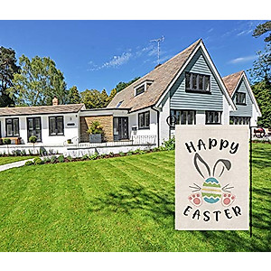 Happy Easter Bunny Egg Garden Flag Double Sided Burlap Yard Outdoor Decor Spring Summer Holiday Decorations 12.5 x 18 Inch