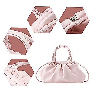 DEEPMEOW Women's Cloud Pouch Purses Dumpling Crossbody Bag - Soft Leather Fashion Ruched Detail Handbag Small Evening Bags(Pink)