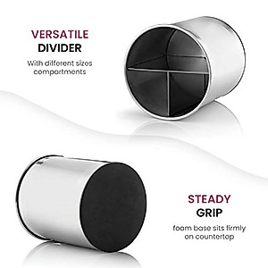 Extra-Large Stainless Steel Kitchen Utensil Holder - 360° Rotating Utensil Caddy - Weighted Base for Stability - Utensil Crock With Removable Divider for Easy Cleaning - Countertop Utensil Organizer.