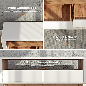 Tangkula Modern TV Stand with Drawers, Wood Entertainment Center for TVs up to 50 Inch, Media Console with 2 Drawers & Open Shelf, Extra Support Leg, TV Console Table Coffee Table for Living Room