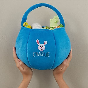 Personalization Universe Embroidered Build Your Own Bunny Personalized Easter Treat Bag, Customize with Any Name, Boy and Girl Options, Ideal for Easter Basket Stuffers - Blue