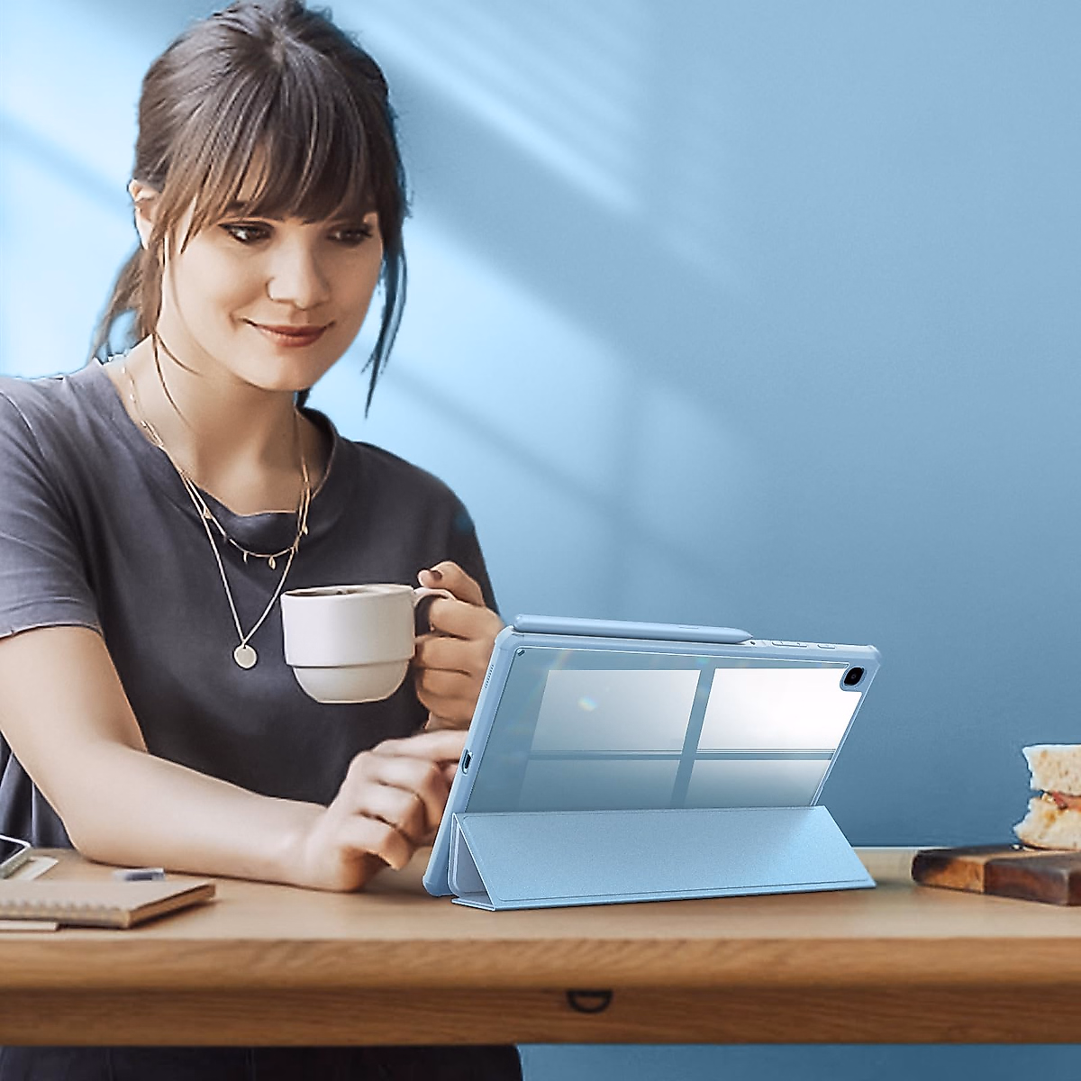 Fintie Hybrid Slim Case for Samsung Galaxy Tab S6 Lite 10.4 Inch 2024/2022/2020 with S Pen Holder, Shockproof Cover with Clear Transparent Back Shell, Blue