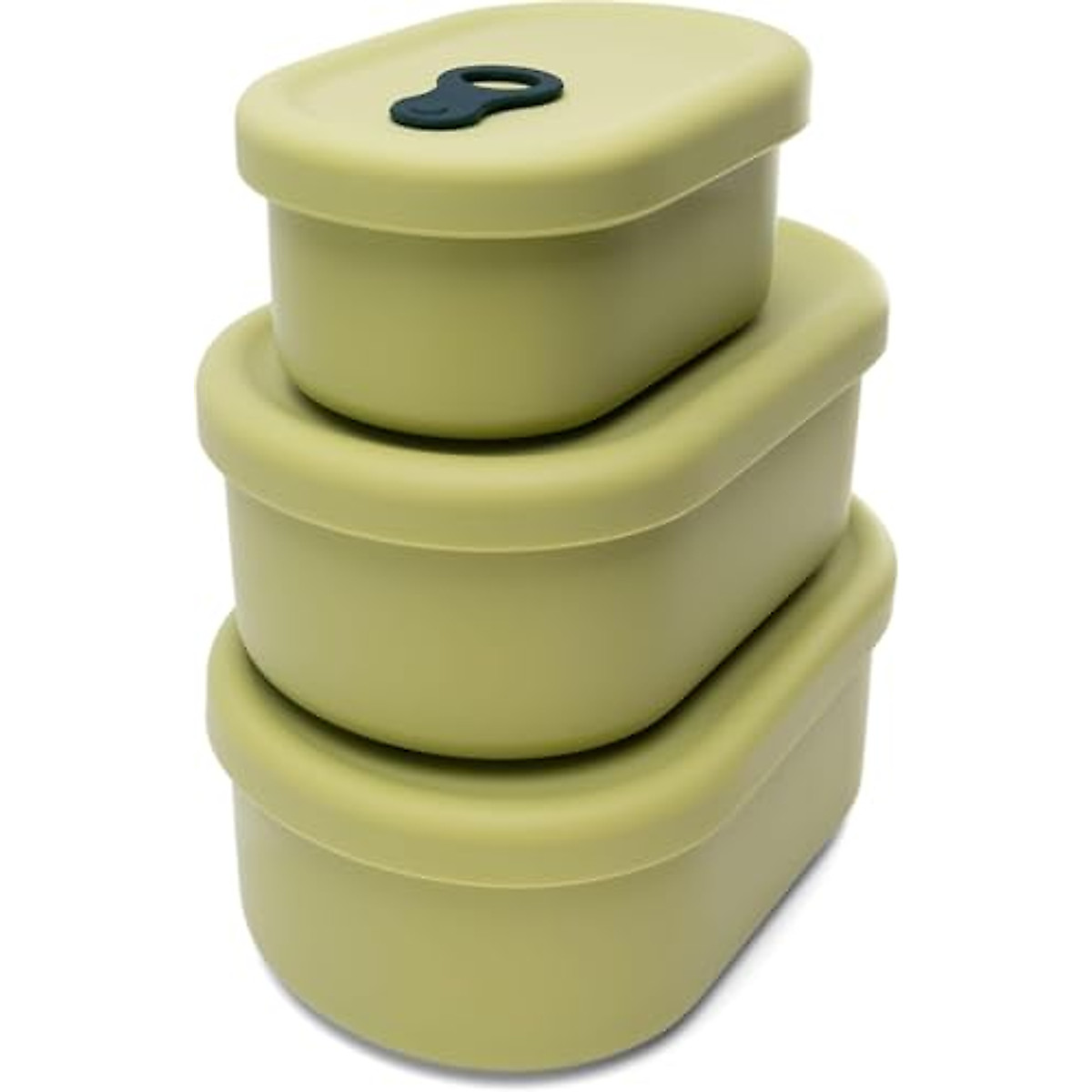 Lagomian Made in Korea, Set of 3 Nesting Hard-Shell Silicone Food Storage Containers | BPA Free, Airtight, Microwave, Dishwasher, Freezer Safe - Bento Lunch Box (Olive)