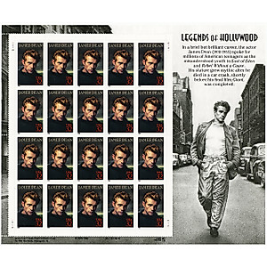 James Dean: Legends of Hollywood, Full Sheet of 20 x 32-Cent Postage Stamps, USA 1996, Scott 3082