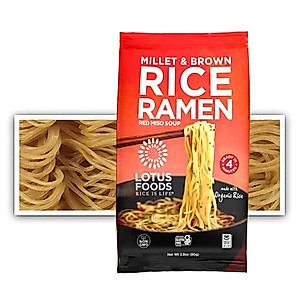 Lotus Foods Bulk Food Organic Millet & Brown Rice Ramen Noodles with Red Miso Soup, Gluten-Free Easy to Cook & Healthy Japanese Noodles with Instant Gourmet Broth, 2.8 Oz (Pack of 10)