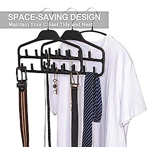 FairyHaus Belt Hanger Organizer 2 Pack, Non Slip Tie Rack Holder, Durable Hanging Closet Accessory Hooks for Belts, Ties, Jewelry, Scarves, Tank Tops, Black