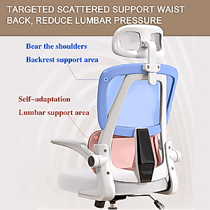 XUEGW Ergonomic Office Chair Comfort Home Desk Chair Adjustable High Back Mesh Chair Lumbar Support Computer Chair with Flip-up Arms for Work, Study, Gaming,White Mesdh Chair