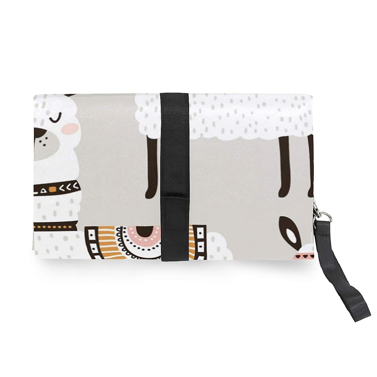 White Llama And Cactus Baby Changing Pad, Portable Diaper Changing Pad, Diaper Bag Mat, Foldable Travel Changing Station | Stroller Strap,Side Pocket For Wipes Diaper| For Infants & Newborn