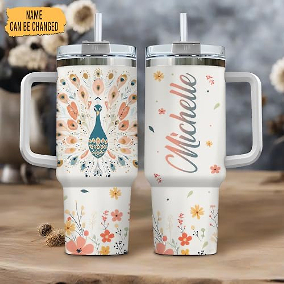 Hyturtle Personalized Unique Peacock Tumbler - Peacock Gifts For Women - Animal Present For Peafowls Lover Her - Mothers Day Present For Mom - Custom Travel Coffee Cup 40 oz With Lid Straw