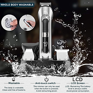 Hatteker Beard Trimmer for Men Hair Clipper Cordless Mustache Nose Trimmer Body Groomer Hair Cutting Kit Precision Trimmer USB Rechargeable Waterproof 5 in 1(Silver)