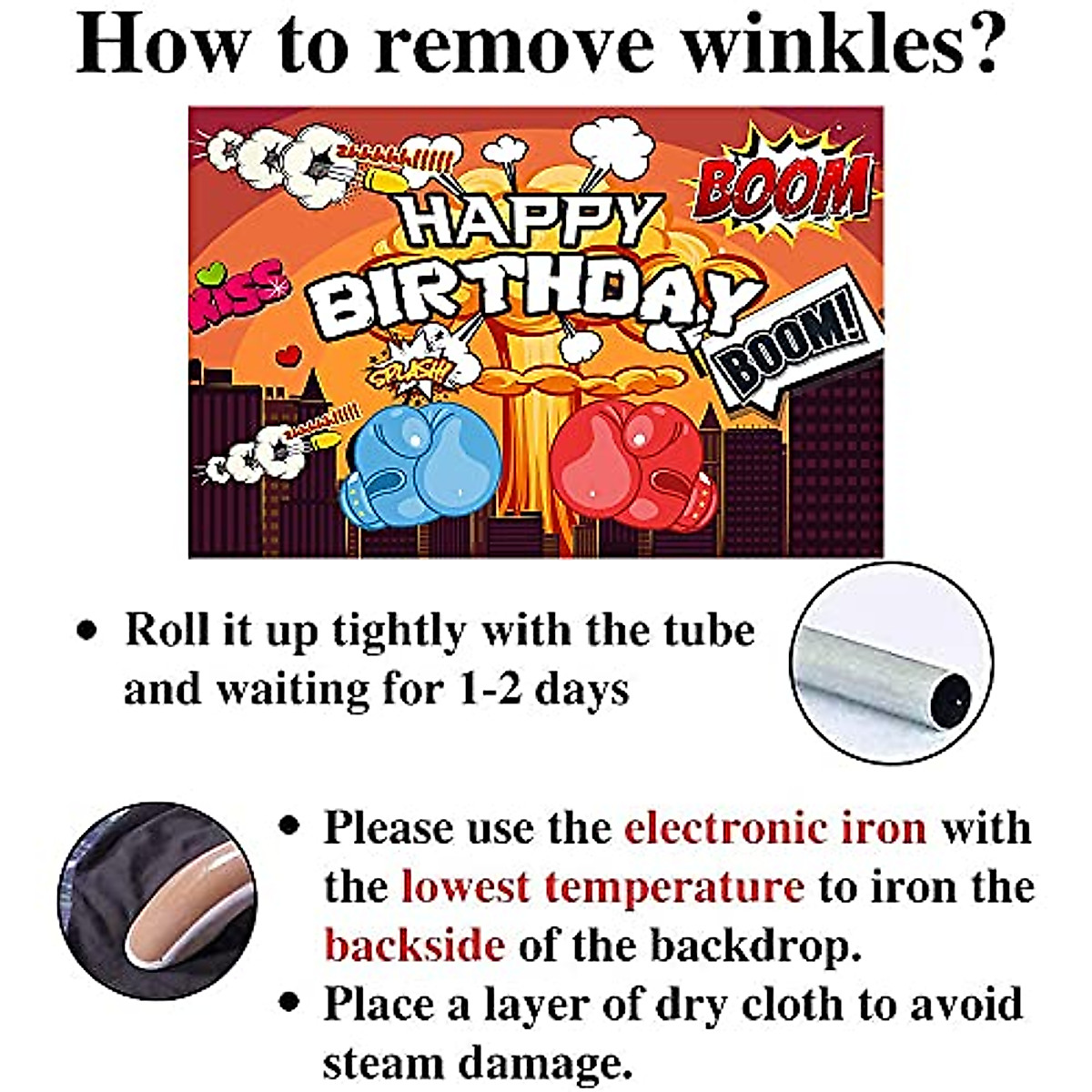 EMTOBT Happy Birthday Backdrop Superhero City Boom Background Red and Blue Boxing for Boy Gift Childen Happy Birthday Party Decorating 7x5FT Banner Photo Booth Props Room Decor Supplies BJWHEM562