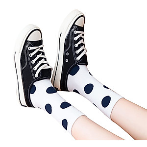 BonjourMrsMr Womens Socks Polka-dot Above Ankle Novel Cute Fun Cotton Frilly Socks for Big Girls 5/6 Pairs