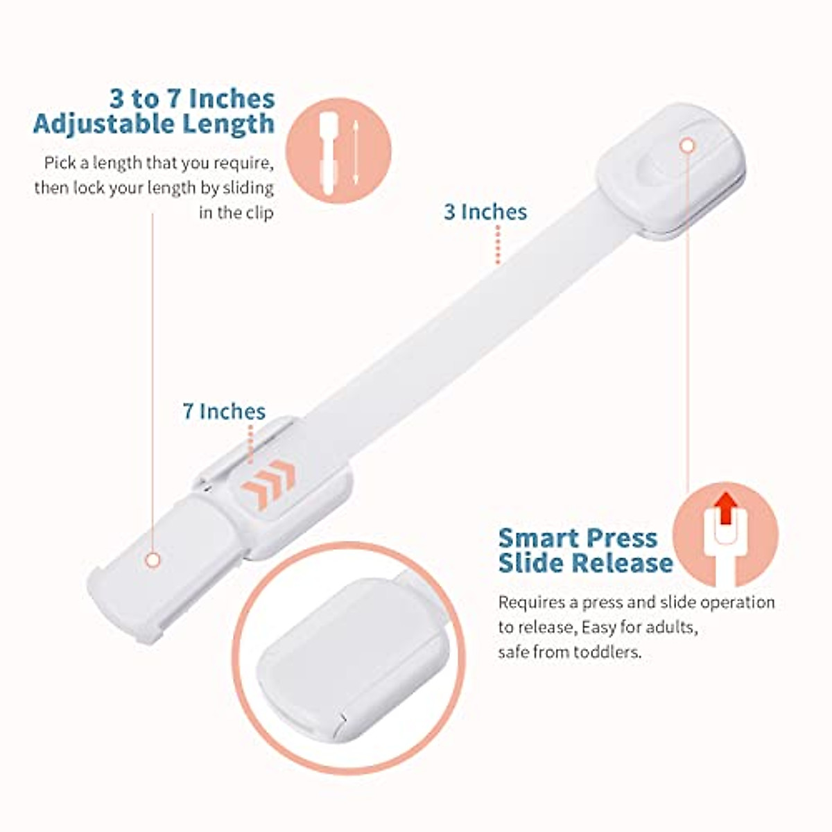 Safety Strap Locks for Fridge,Cabinets,Drawers,Dishwasher & More,Toilet- Adjustable Strap,No Drilling Required,Easy Installation (6 Pack)