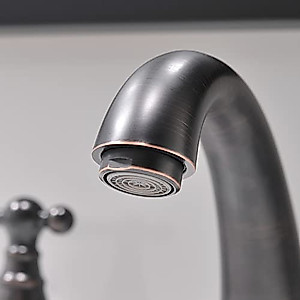 Phiestina 8 Inch 3 Hole Oil Rubbed Bronze Widespread Bathroom Faucet,Lavatory 2 Handles Vanity Sink Faucet with Copper Pop Up Drain, WF008-4-ORB