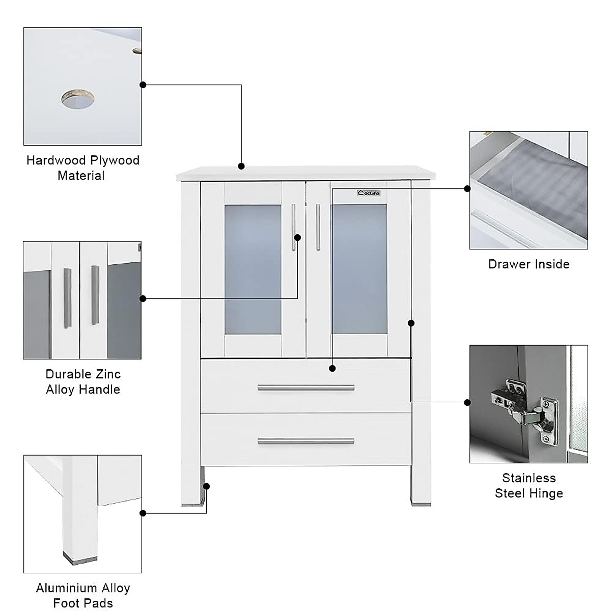eclife 48" Modern Bathroom Vanity Sink Combo White W/Small Side Cabinets White Rectangle Ceramic Vessel Sink & Water Save Faucet & Pop Up Drain (T03)