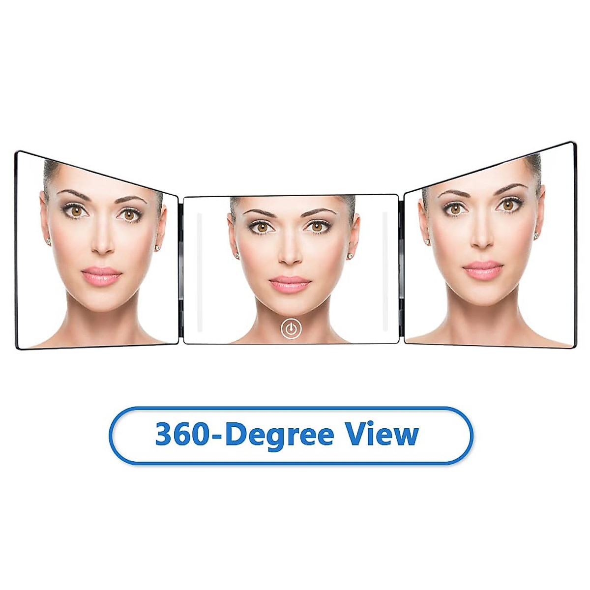 XKWL Rechargeable 3 Way Trifold Mirror with Light, 360° Barber Mirror for Self Hair Cutting, Hair Styling, Shaving, Grooming, Dye Hair and Makeup, Light and Height Adjustable (Black)