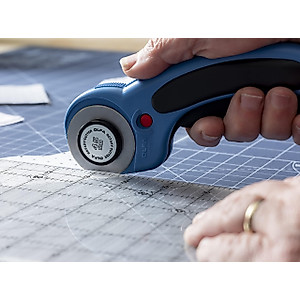 OLFA 45mm Ergonomic Rotary Cutter (RTY-2DX/PBL) - Rotary Fabric Cutter w/ Blade Cover & Squeeze Trigger for Crafts, Sewing, Quilting, Replacement Blade: OLFA RB45-1 (Pacific Blue)