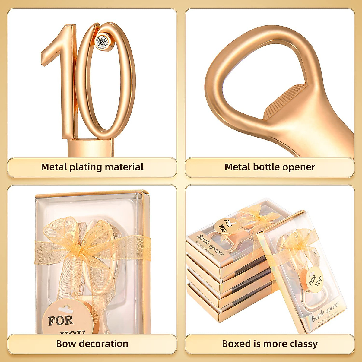 24 Pieces/Packs 10 Bottle Openers for 10th Birthday Party Favors Wedding Anniversary Gidts Decorations or Souvenirs for Guests with Gift Boxes Party Giveaways for Adults (10)