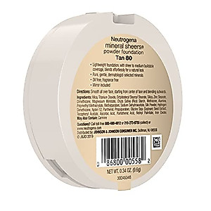 Neutrogena Mineral Sheers Compact Powder Foundation, Lightweight & Oil-Free Mineral Foundation, Fragrance-Free, Tan 80,.34 oz (Pack of 2)