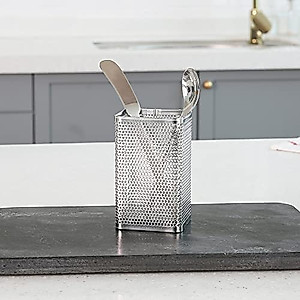 LENITH Kitchen Utensil Chopsticks Perforated Holder with Hooks - Stainless Steel Storage for Organizer Dishwasher Safe (Small Square)