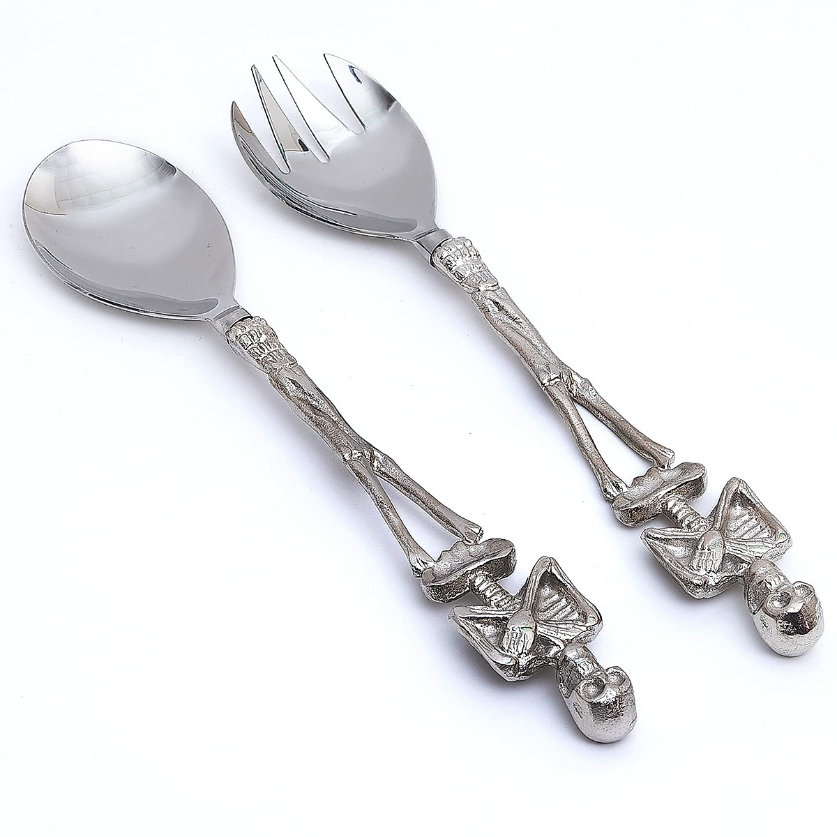 Skeleton Hands Salad Server Tongs, Fork & Spoon Set by Gute - Skull Gothic Flatware, Goth Gifts, Skull Spooky Gift Set, Serveware Home Decor Stainless Steel Polished