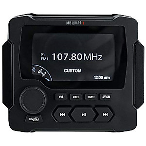 MB Quart GMR-LED Gauge Hole Marine Receiver Bluetooth AM/FM/Weather Band/USB Bundle with Pair Rockville RKL65MBW 6.5" 700w Marine Boat Speakers w/LED with Black/White Grilles