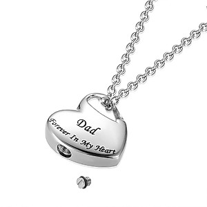 Cremation Urn Necklace for Ashes Urn Jewelry, Forever in My Heart Carved Stainless Steel Keepsake Waterproof Memorial Pendant for mom & dad with Filling Kit