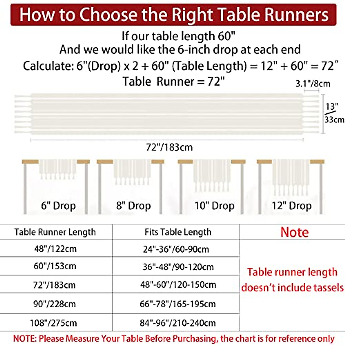 Cenebonxy Rustic Boho Table Runner, Linen Table Runner, Farmhouse Table Runners 72 Inches Long for Dining Table Decor, 13x72 Inches, Ivory