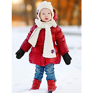 SATINIOR 3 Pairs Toddler Magic Stretch Mittens Full Finger Knit Gloves Kids Winter Warm Mittens (Black, White, Light Grey,Suits for 1-4 Years)