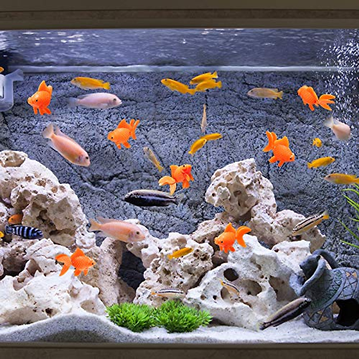 Sumind 15 Pieces Artificial Aquarium Fishes Plastic Fish Realistic Artificial Moving Floating Orange Goldfish Fake Fish Ornament Decorations for Aquarium Fish Tank