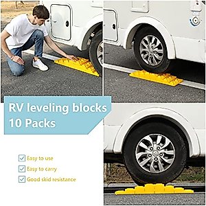 Homeon Wheels Camper Leveling Blocks, Ideal for Leveling Single and Dual Wheels, Heavy Duty Rv Leveling Blocks and Chocks Anti-Slip Pads Design, Camper Levelers 10 Pack with Carrying Bag (WH-102)