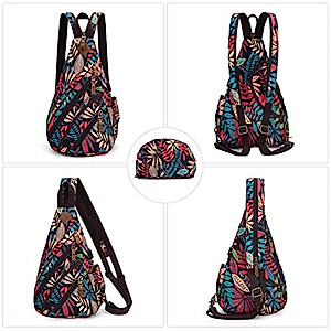 DAVIDNILE Canvas Sling Bag Crossbody Backpack Genuine Leather Shoulder Bag Casual Daypacks For Men