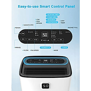 70 Pints Dehumidifiers for Home, VEAGASO 5,000 Sq.Ft Dehumidifier for Basement with Drain Hose, Large Room, Bathroom, Closet, Intelligent Humidity Control, 2023 Most Efficient, White