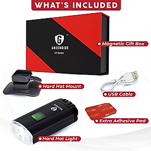 GREERRIDE Rechargeable Hard Hat Light - Firefighter Helmet Light, Flashlight with Hard Hat Light Mount for Fire Helmet Light and Welding Hardhat Light (Front Light)