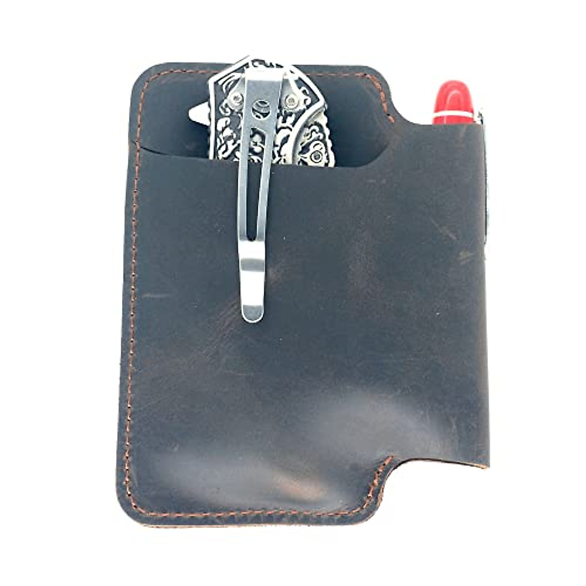 COLEAT Genuine Leather Multitool Belt Sheath Organizer, EDC Belt Pouch for Men, Belt Holder Mini Leather Pocket Organizer Slip, Flashlight Holder, Pen Holder, Knives Sheath Holster Dark Brown