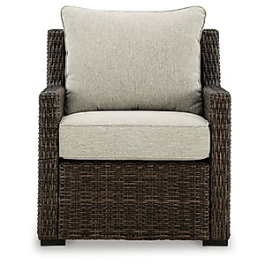 Signature Design by Ashley Brook Ranch Casual Weather Resistant Outdoor Lounge Chair with Cushion, Dark Brown & Beige