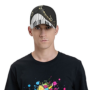 with Piano and Golden Musical Notes Black Baseball Hat Outdoor Snapback Cap Hip Hop Hat Dad Hat Trucker Hat for Men Women