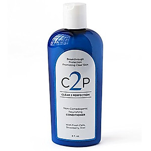 Non-Comedogenic Hair Conditioner for Blemish Free Skin by Clear 2 Perfection with Fresh Cells Strawberry and Kiwi Suspensions. Hair Conditioner for Acne. Made in USA