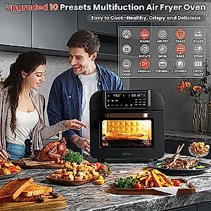 OIMIS Air Fryer Oven, 17QT 10-in-1 Countertop Toaster Oven, Smart Air Fryer Toaster Oven with Rotisserie, Dehydrator, Digital LED Screen, Countertop Convection Oven, 6 Accessories, 1500w, Black, ETL Certified,UPGRADED Panel