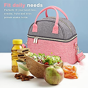 Urtala Insulated Lunch Bag for Women, 9L Dual Compartment Lunch Box with Shoulder Strap, Reusable Cooler Bag for Adult Office Work Outdoor Picnic, Pink Gray